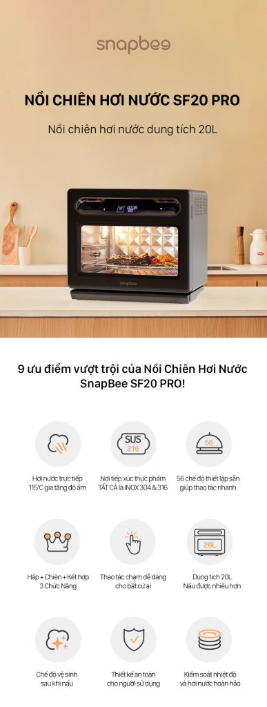 Nồi Chiên Hấp Đa Năng SnapBee SF20 PRO – Dung Tích 20 Lít – Inox 304 và ...